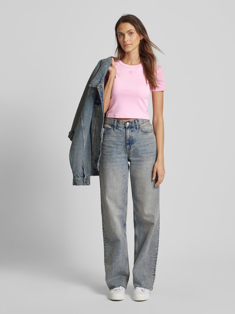HUGO Cropped T-Shirt mit Label-Print (rosa) online kaufen
