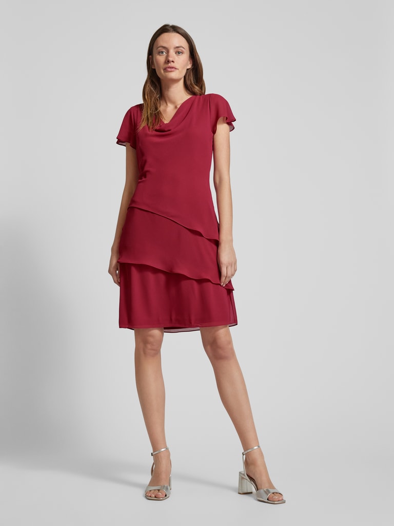 Christian Berg Cocktail Cocktailjurk met watervalhals in rood gemêleerd ...