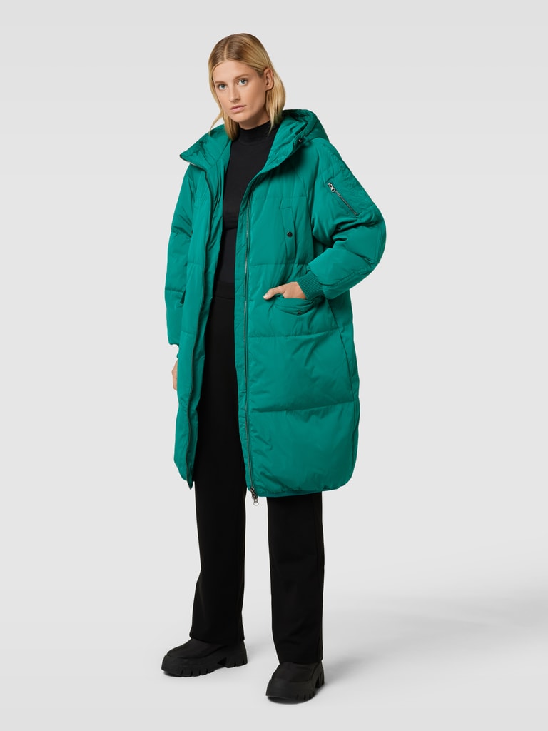 ICHI Gewatteerde lange jas met capuchon, model 'BUNALA' in groen gemêleerd online kopen | P&C