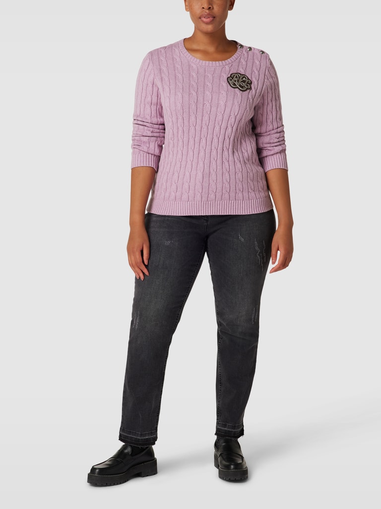 Lauren Ralph Lauren Curve PLUS SIZE gebreide pullover met labelpatch, model 'MONTIVA' in oudroze ...
