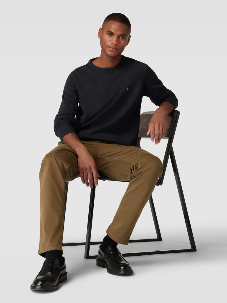 Fynch-Hatton Strickpullover mit Label-Stitching (anthrazit melange ...