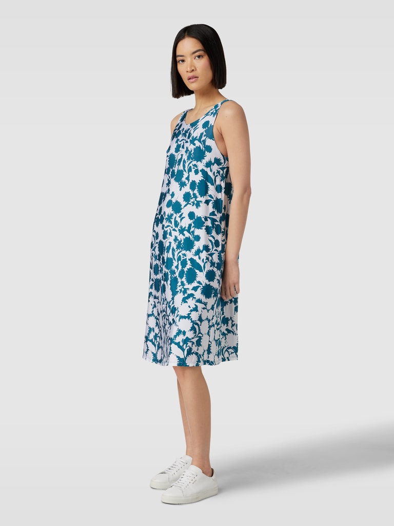 s.Oliver BLACK LABEL Knielange jurk met all-over motief in petrol ...