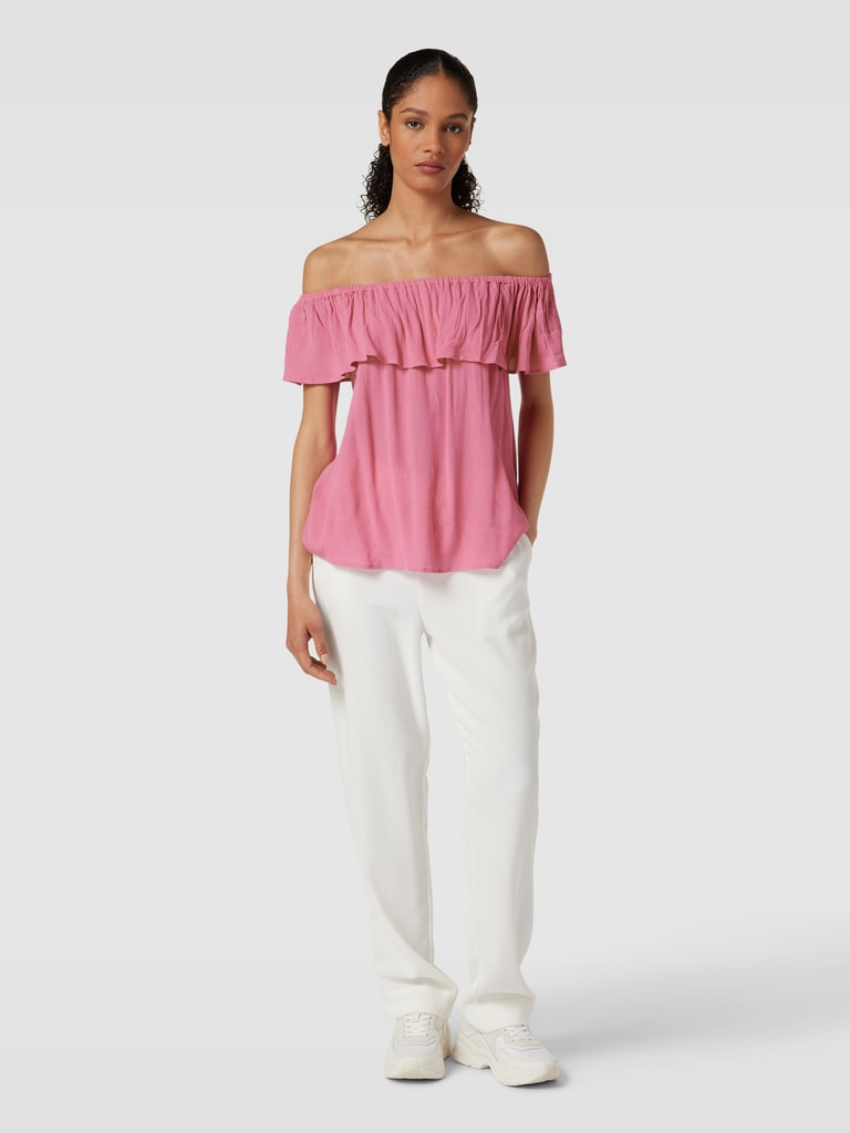 ICHI Off shoulder-blouse van pure viscose met volants in felroze online kopen | P&C