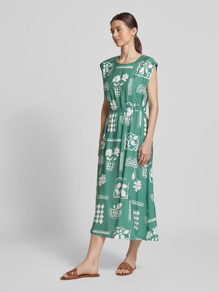 ICHI Midi-jurk met ronde hals, model 'YETTA' in groen online kopen | P&C