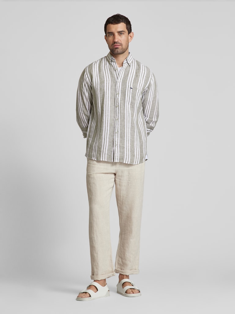 Fynch-Hatton Slim Fit Leinenhemd mit Streifenmuster (khaki melange ...