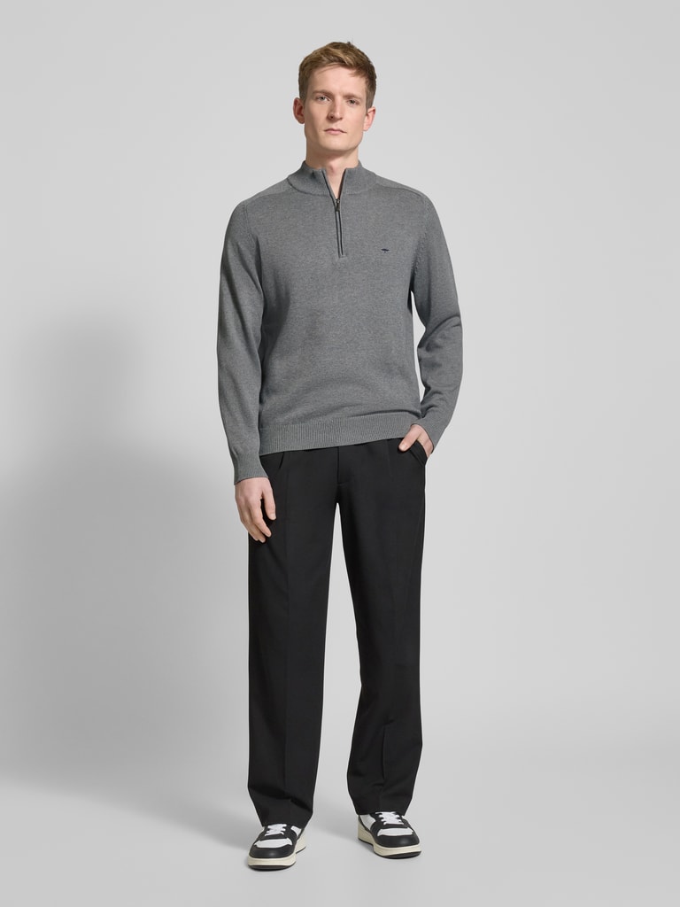 Fynch-Hatton Strickpullover mit Label-Stitching (mittelgrau) online kaufen