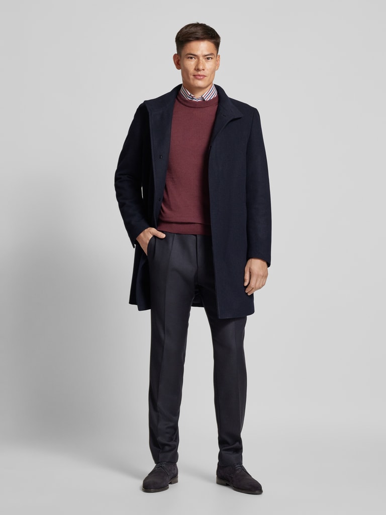 HECHTER PARIS Wollen jas met opstaande kraag in marineblauw online ...