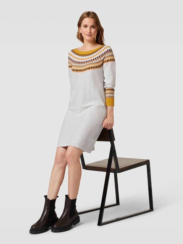 Esprit Knielanges Strickkleid mit Zickzack-Muster (silber melange ...