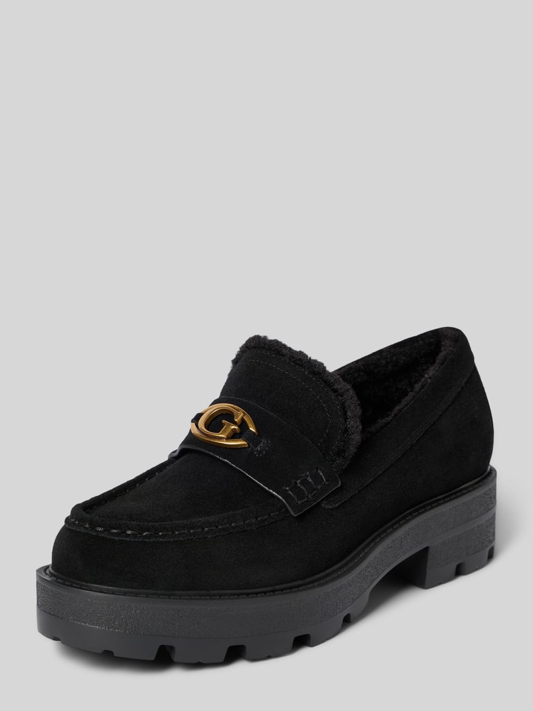 GUESS Loafers van een mix van leer en textiel, model 'YANIKAY' in zwart ...