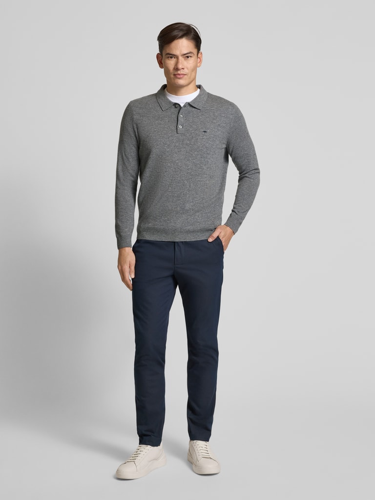 Fynch-Hatton Poloshirt aus Merino-Kaschmir-Mix mit Label-Stitching ...