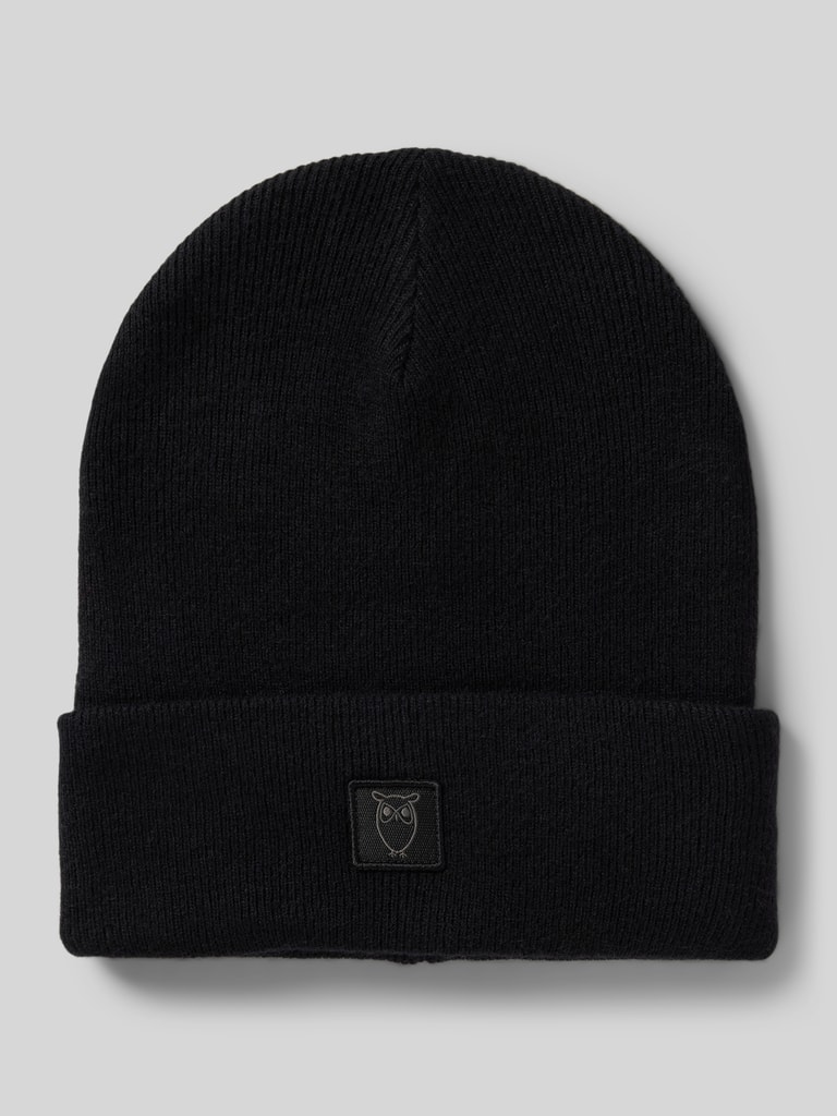 KnowledgeCotton Apparel Muts van wol met labelpatch in zwart online ...