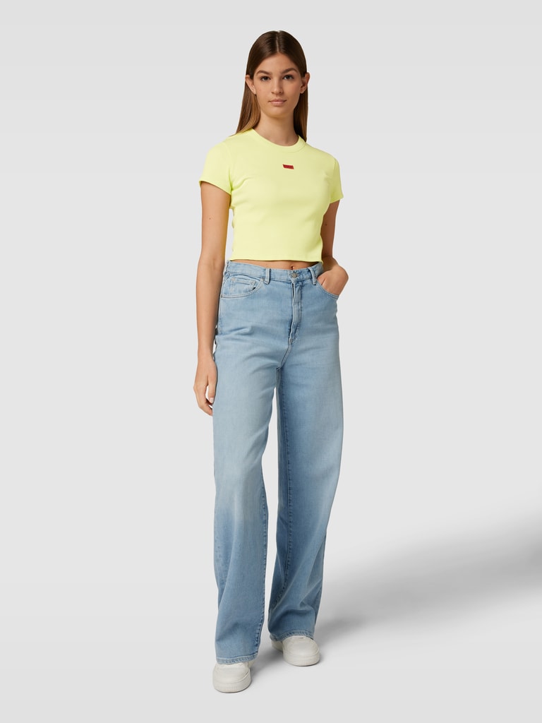 HUGO Cropped T-Shirt mit Rundhalsausschnitt Modell 'Deluisa' (neon gelb ...