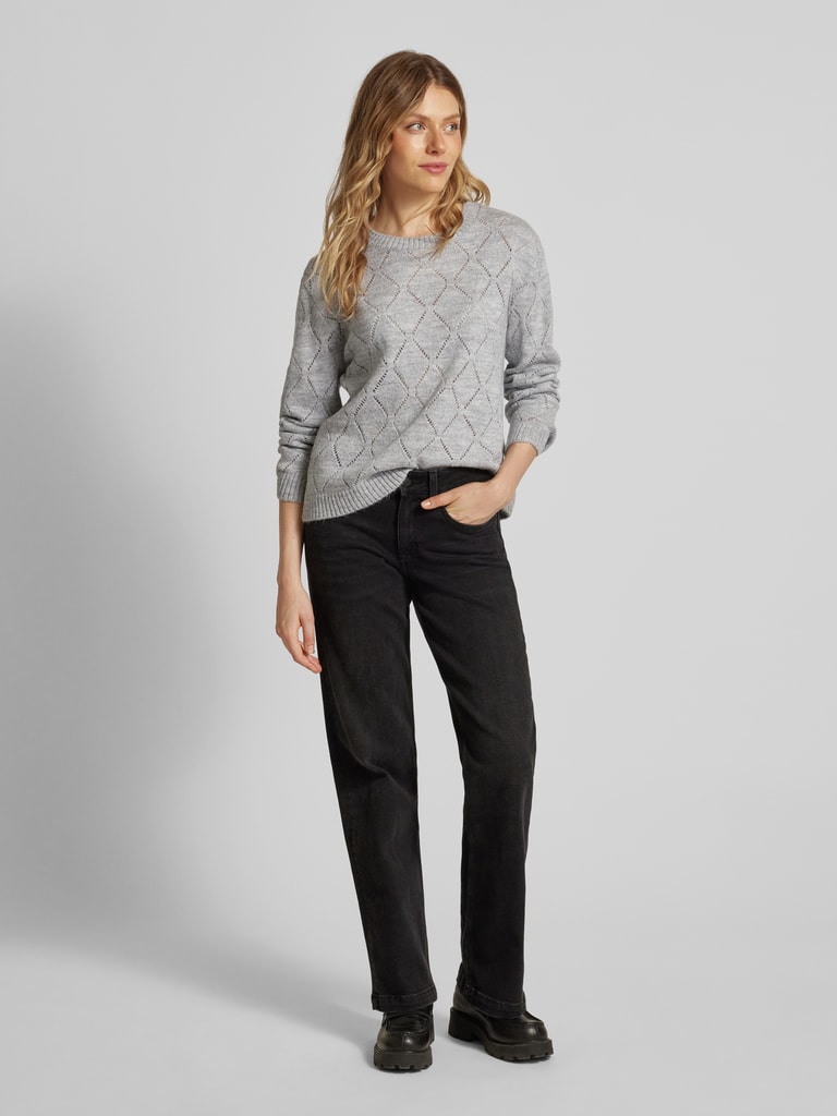 Kup online More & More Sweter z dzianiny z ażurowym wzorem (jasnoszary)
