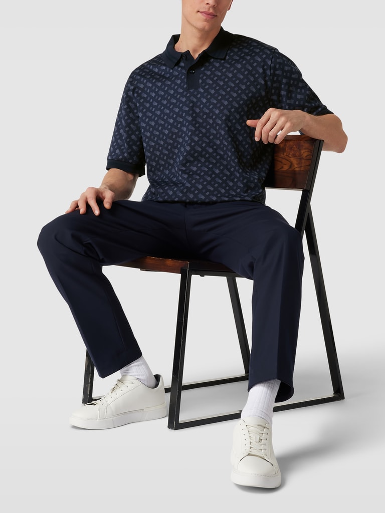 BOSS Poloshirt met all-over labelmotief, model 'Parler' in marineblauw ...