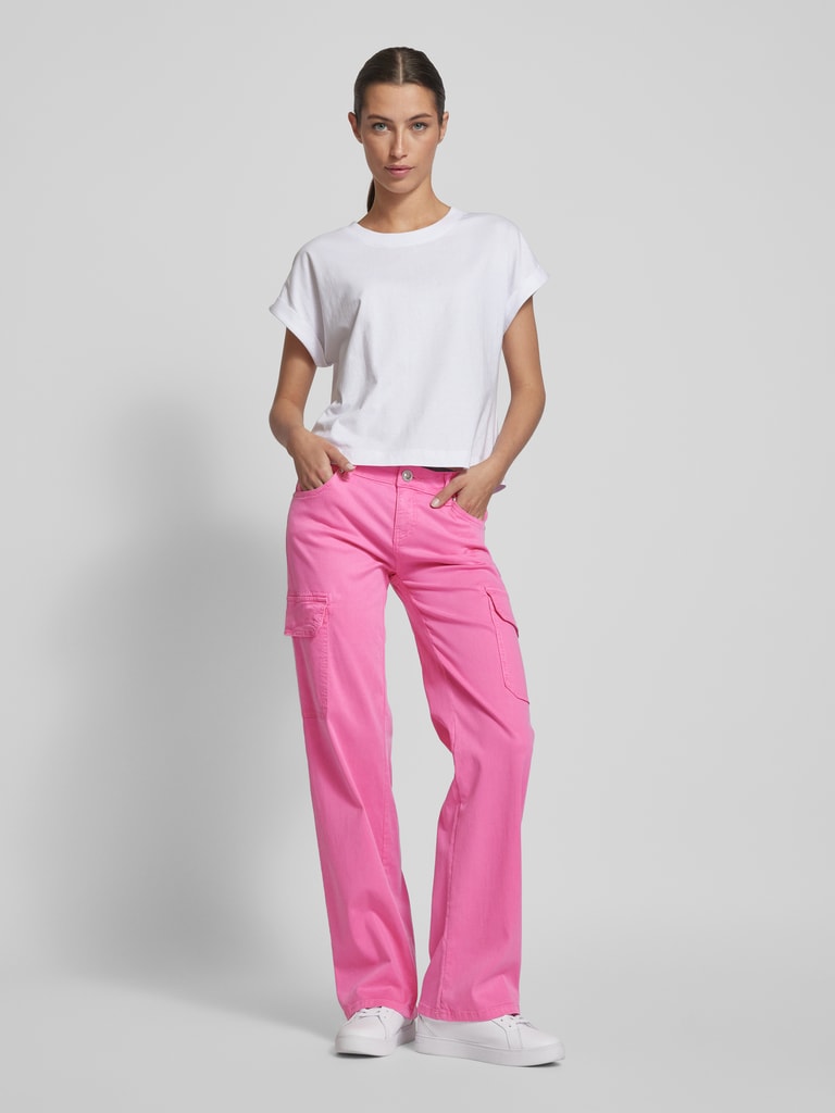 Blue Monkey Stoffen broek met opgestikte zakken, model 'AMY' in felroze ...