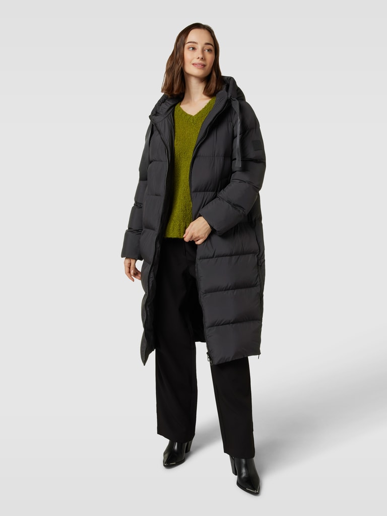 OPUS Gewatteerde lange jas met labeldetail, model 'Habine' in zwart ...