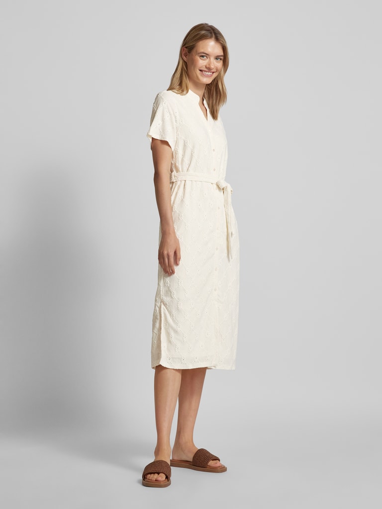 Vila Midi-jurk met strikceintuur, model 'DELEA'' in offwhite online kopen | P&C