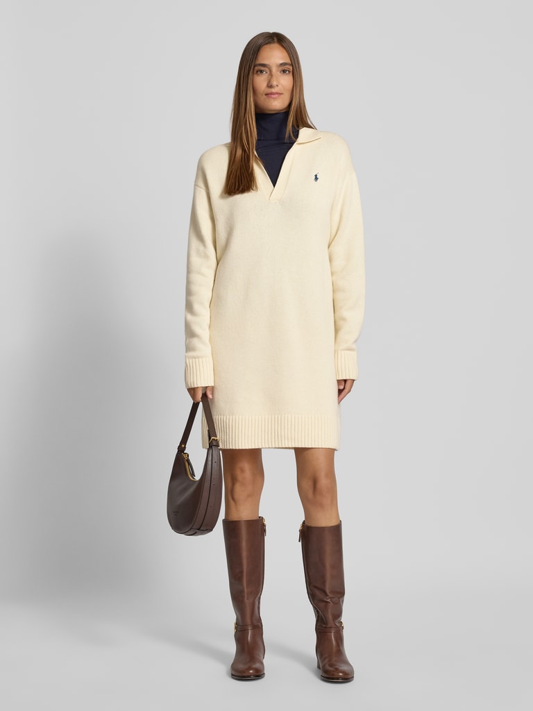 Polo Ralph Lauren Wollen jurk met logostitching in zand online kopen | P&C