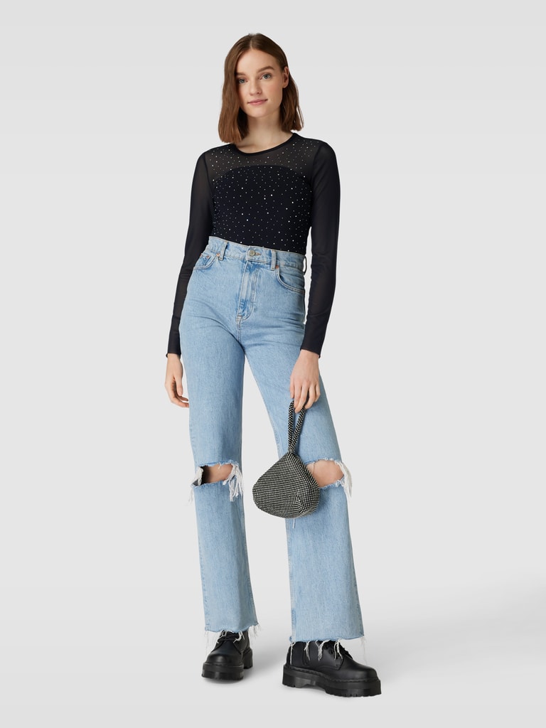 Only Shirt met lange mouwen en strass-steentjes, model 'ELSA' in zwart ...