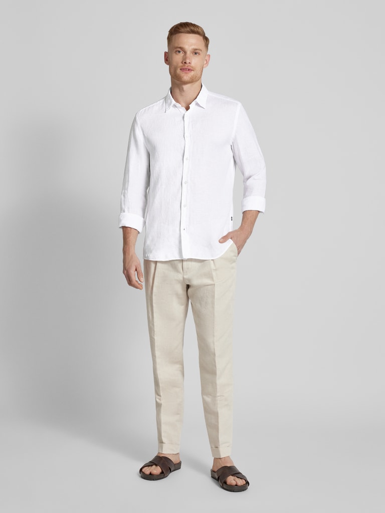 BOSS Regular fit linnen overhemd met kentkraag, model 'Liam' in wit ...