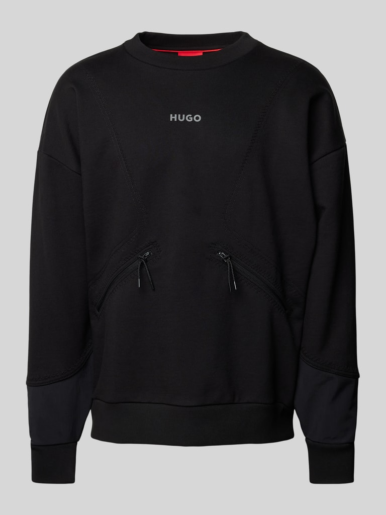 HUGO Sweatshirt met labelprint, model 'Dautumnas' in zwart online kopen ...