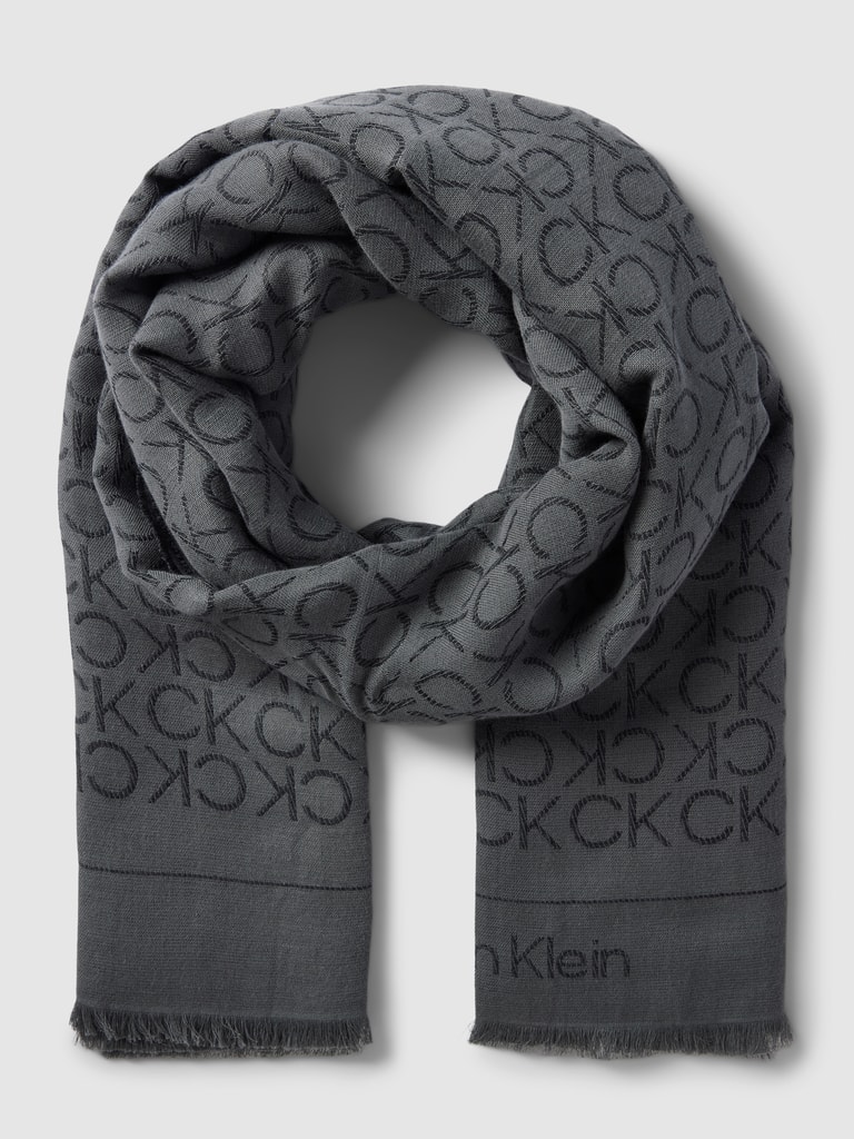 CK Calvin Klein Schal mit Leinen-Anteil und Allover-Label-Muster (black ...