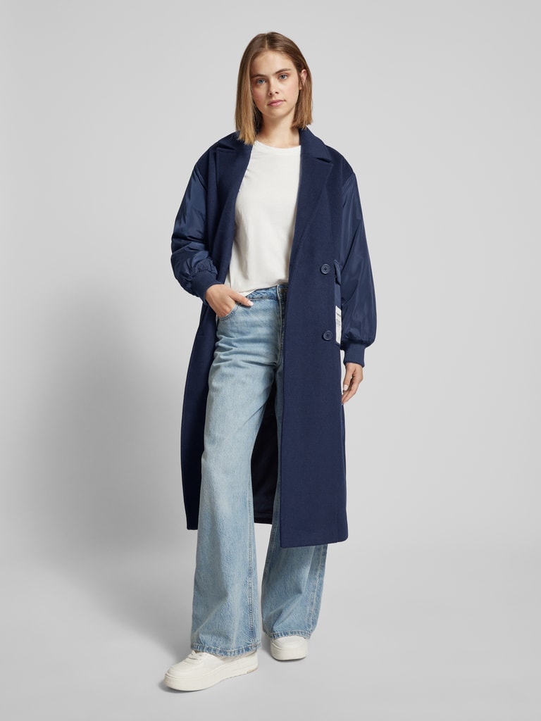 Colourful Rebel Lange jas met klepzakken, model 'Ada' in marineblauw ...