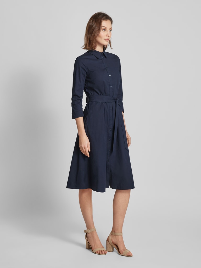 More & More Midi-jurk met strikceintuur in marineblauw online kopen | P&C