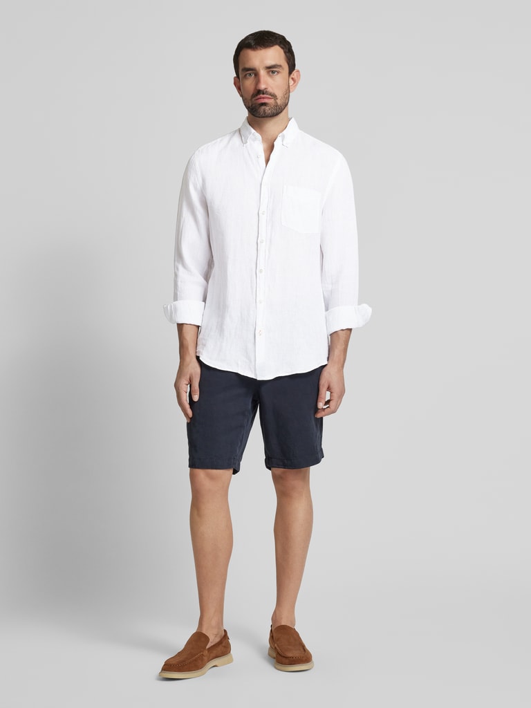 Christian Berg Men Regular Fit Leinenhemd mit Button-Down-Kragen (weiss ...