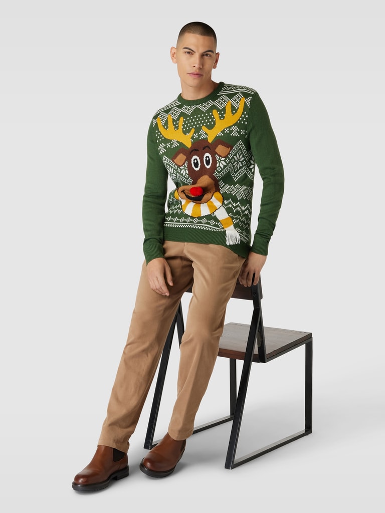 Kup online Montego Sweter z dzianiny z okrągłym dekoltem i motywem ...