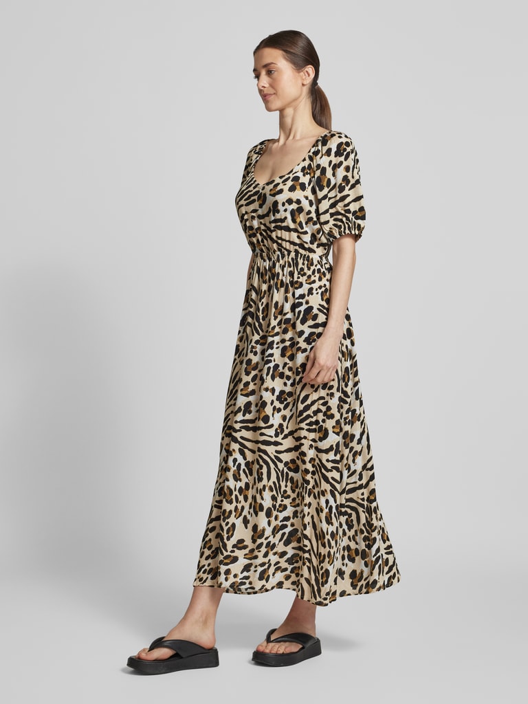 ICHI Midi-jurk van viscose met V-hals in beige online kopen | P&C