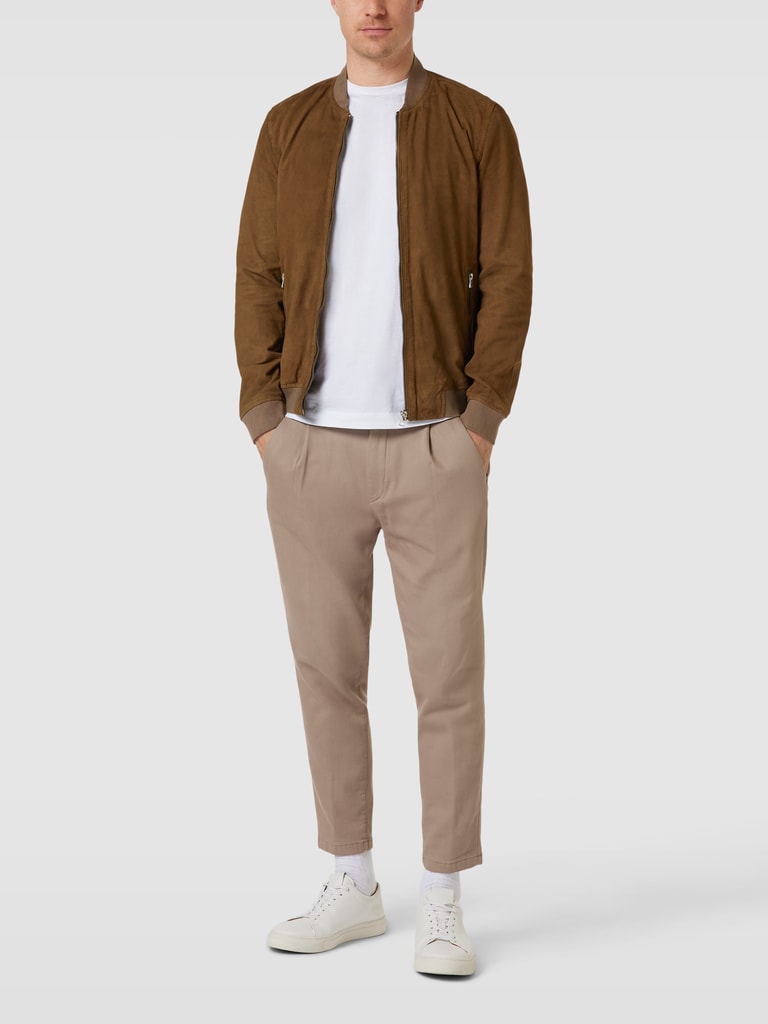 Kup online GOOSECRAFT Bomberka ze skóry model ‘Zach Bomber’ (szarobrązowy)