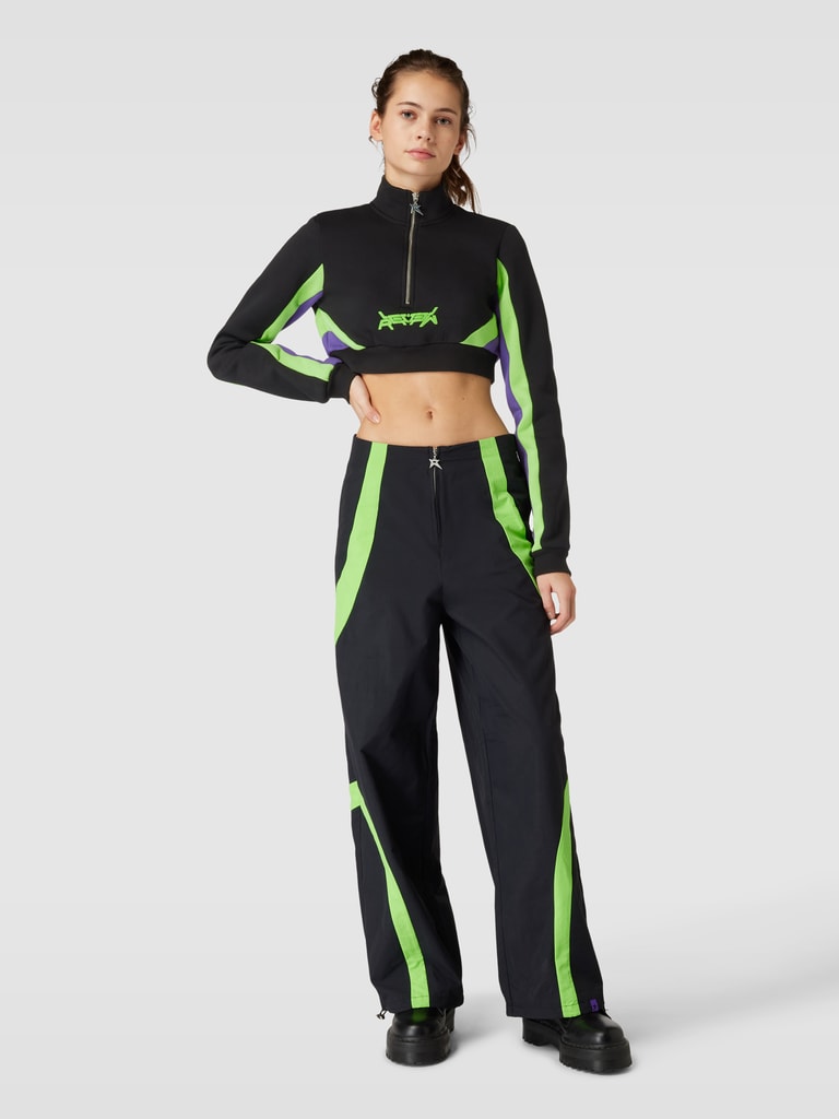 REVIEW Cropped Sweatshirt mit Kontraststreifen (black) online kaufen