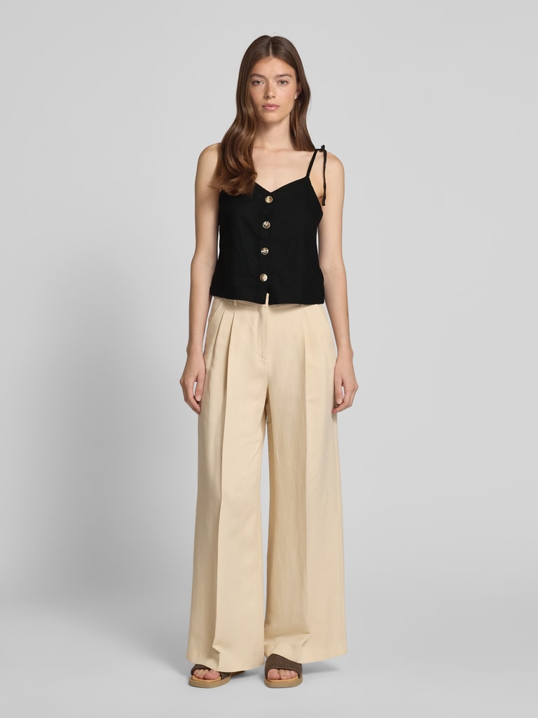 ICHI Top van een mix van linnen en viscose met knoopsluiting in zwart online kopen | P&C