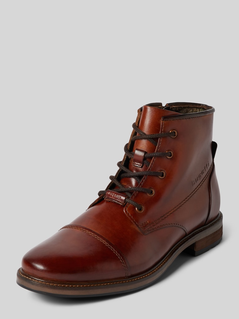 bugatti Leren boots met labelopschrift, model 'Marcello' in cognac ...