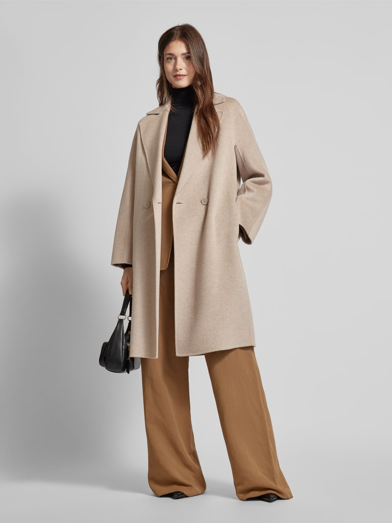 Max Mara Studio Lange jas met knoopsluiting, model 'GOYA' in zand gemêleerd online kopen | P&C