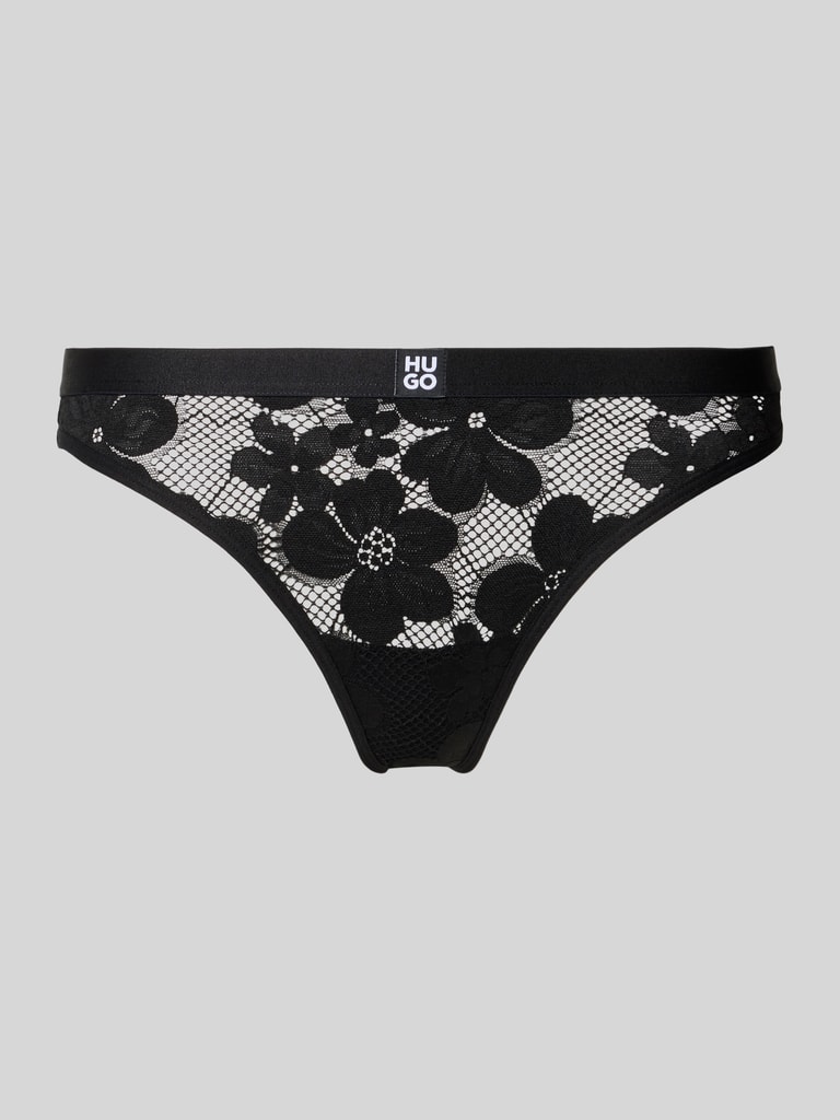 HUGO String met kantenlook model 'BLOOM LACE THONG' in zwart online ...