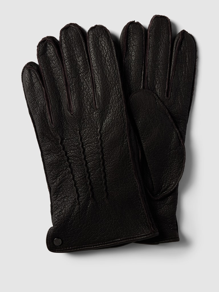 Pearlwood Handschuhe aus Ziegenleder mit Ziernähten (dunkelbraun ...