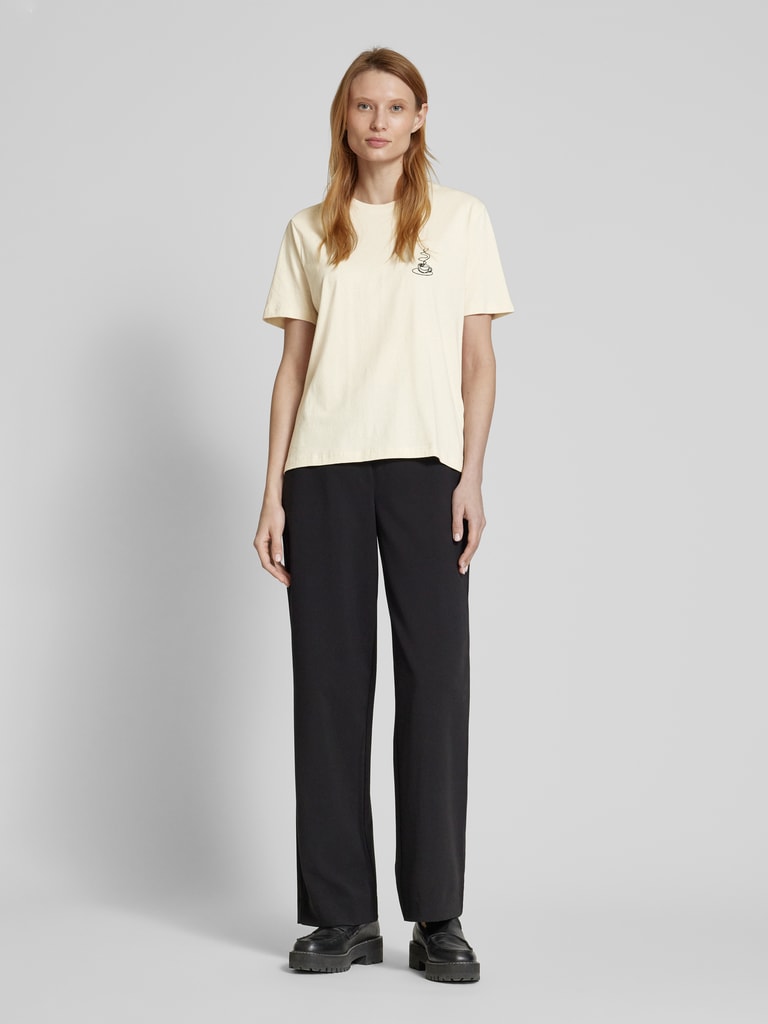 Vila T-Shirt mit Label-Stitching Modell 'SYBIL' (beige) online kaufen