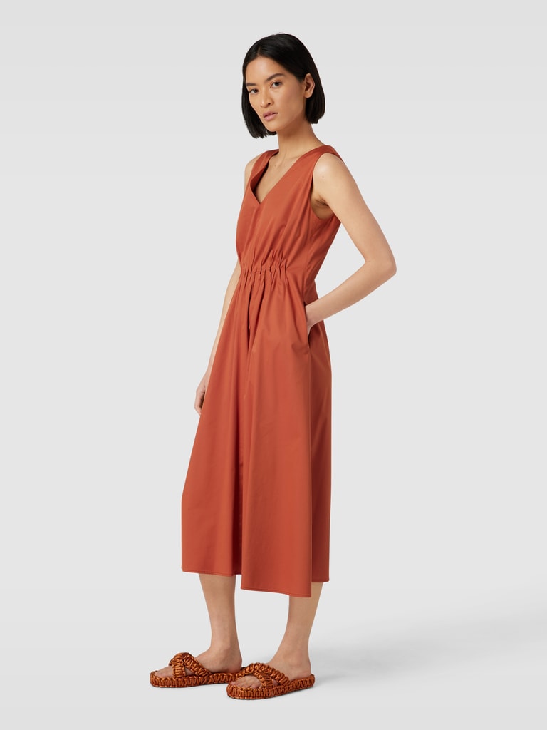 s.Oliver BLACK LABEL Midi-jurk van katoenmix met viscose in roestrood online kopen | P&C