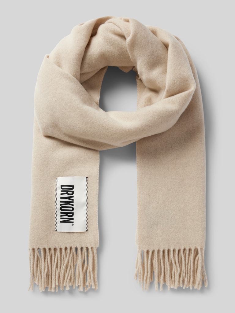 Drykorn Schal aus Wolle mit Label-Patch Modell 'GAZE' (sand) online kaufen
