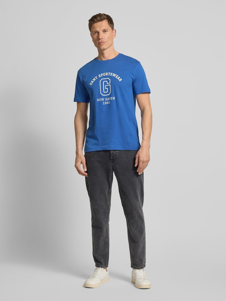 GANT T-shirt met labelprint in koningsblauw online kopen | P&C