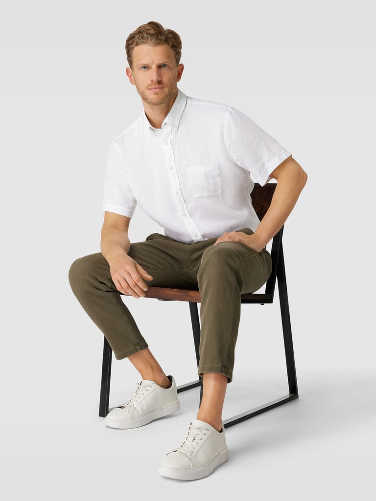 Brax Freizeithemd aus Leinen mit Logo-Stitching Modell 'Dan' (weiss ...