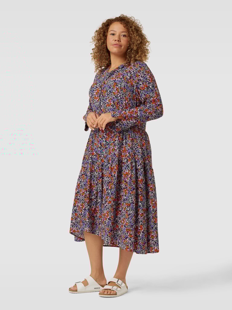 Esprit Curvy PLUS SIZE midi-jurk met bloemenmotief in marineblauw online kopen | P&C