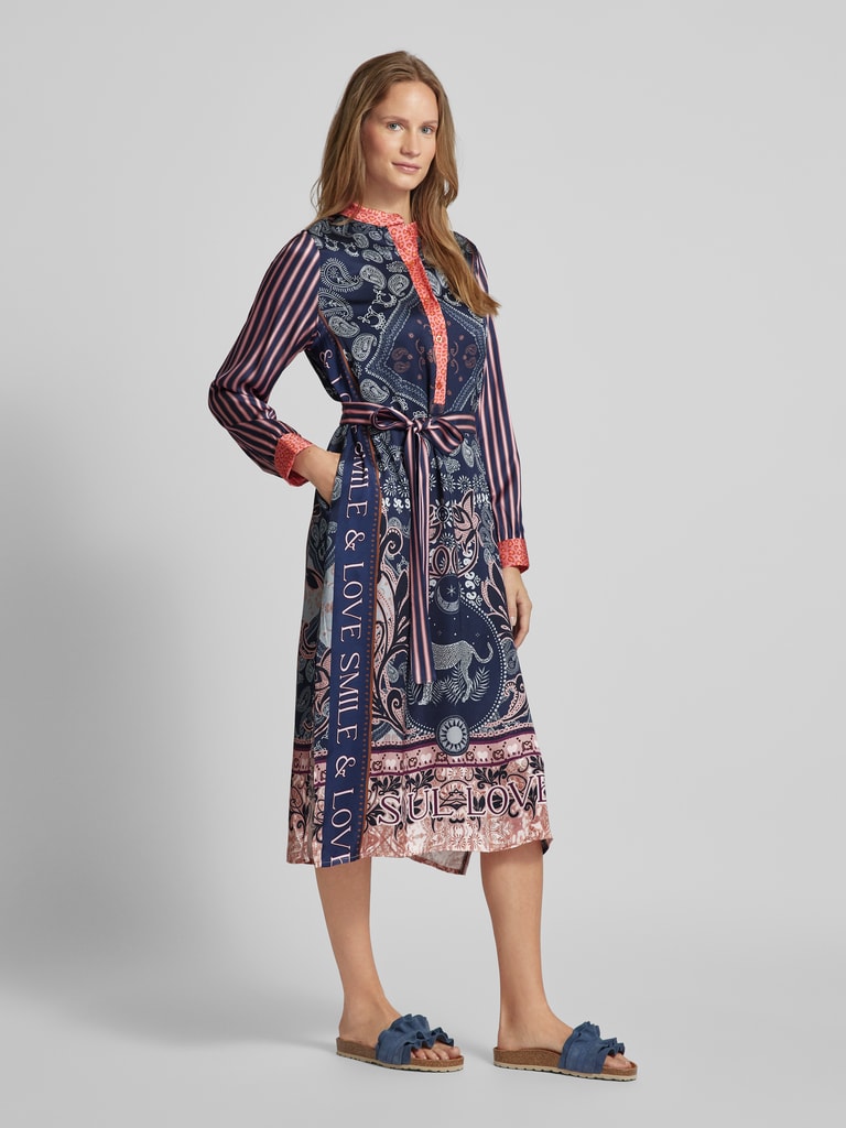 miss goodlife Midi-jurk met strikceintuur in marineblauw online kopen | P&C