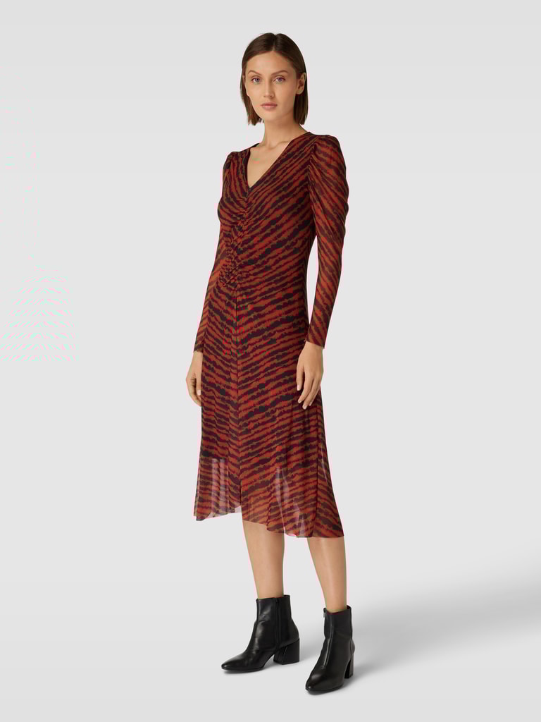 ICHI Midi-jurk met streepmotief, model 'Ista' in roestrood online kopen | P&C