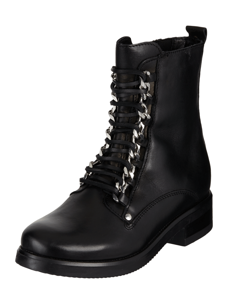 POELMAN B.V. Lederboots mit Zierschnürung und Kettendetails (black ...