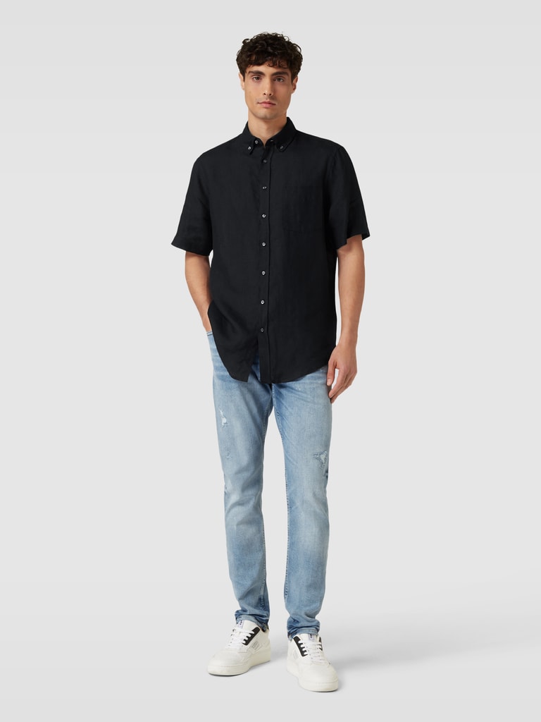 Christian Berg Men Regular Fit Freizeithemd aus reinem Leinen (black ...