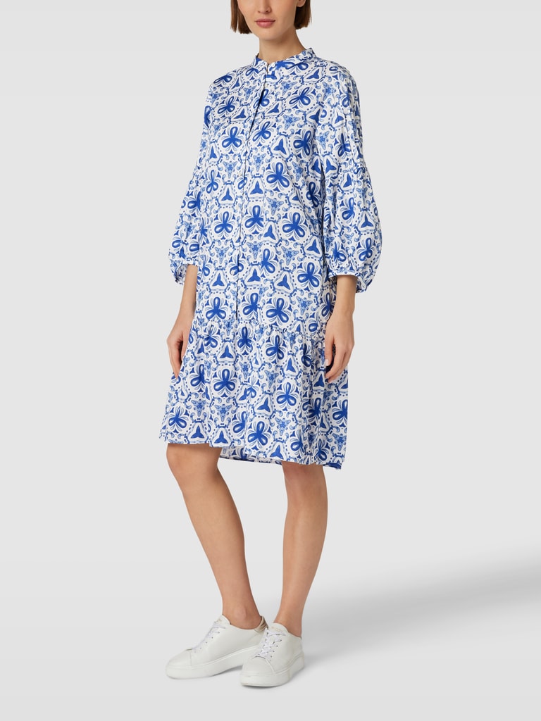 0039 Italy Kleid mit Allover-Muster Modell 'Mila' (blau) online kaufen