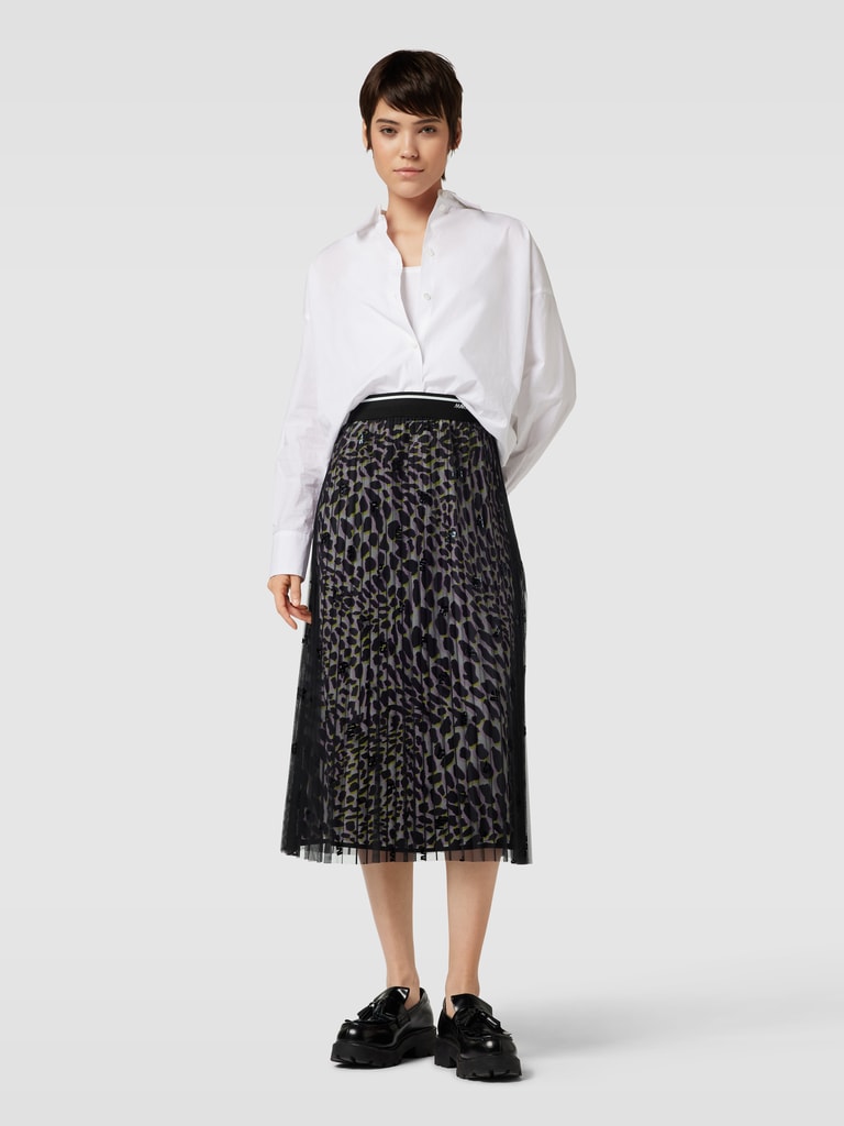 Marc Cain Midirock mit Label- und Animal-Print (black) online kaufen